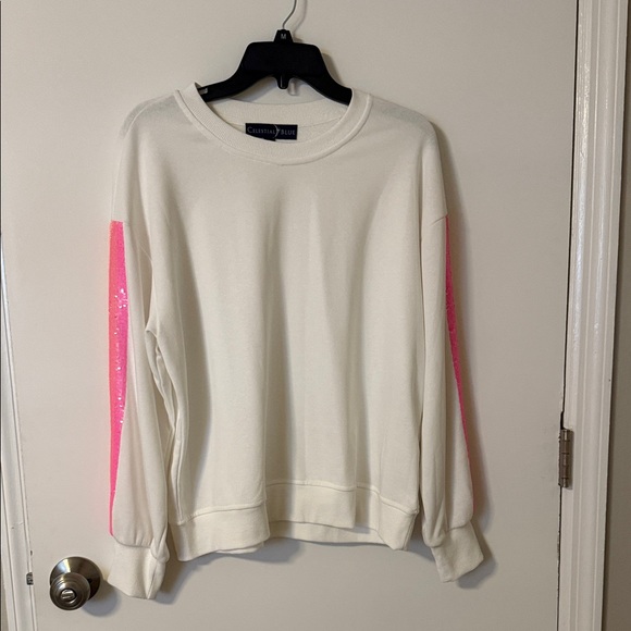 celestial blu | Sweaters | Celestial Blue Cream Top With Pink Sequin ...
